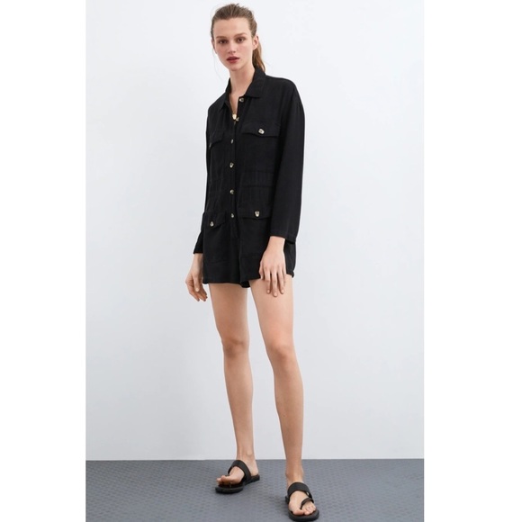 Zara | Pants & Jumpsuits | Zara Romper Jumpsuit Hidden Drawstring Waist ...